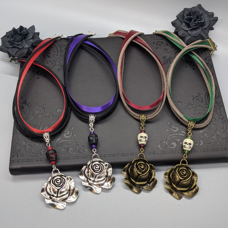 Layered Skull Rose Choker – HEKATE'S REALM